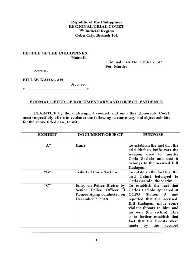 Evidence Submission in Kadagan Murder Case | PDF | Public Law ...