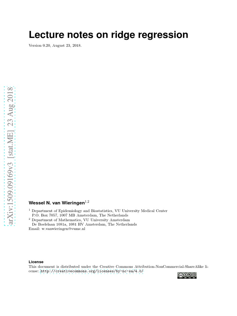 Ridge Regression | PDF | Ordinary Least Squares | Linear Regression