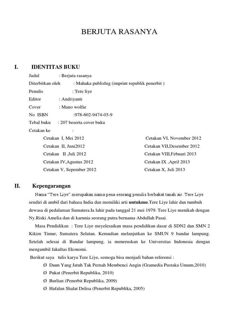 Berjuta Rasanya | PDF | Fiksi Umum