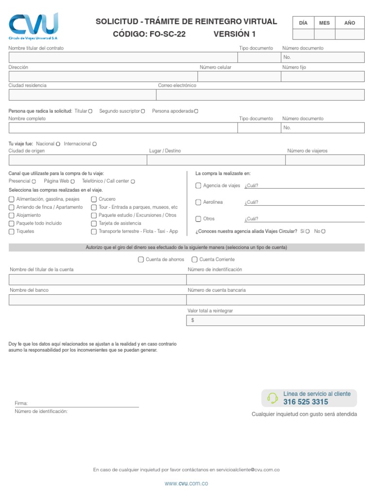 Solicitud de reintegro | Agencia de viajes | Bancos