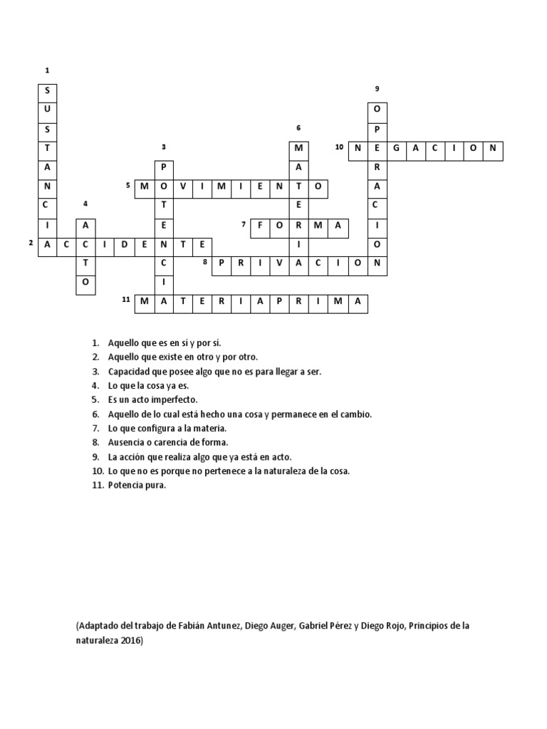Crucigrama - Principios de La Naturaleza | PDF