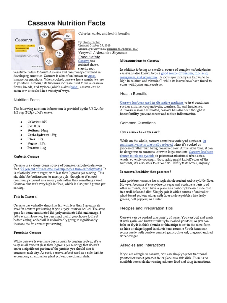 Cassava Nutrition | PDF | Nutrition Facts Label | Nutrition