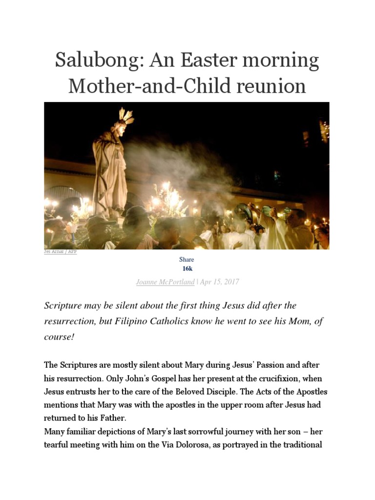 The Salubong: Enacting the Joyful Reunion of the Risen Christ and His ...