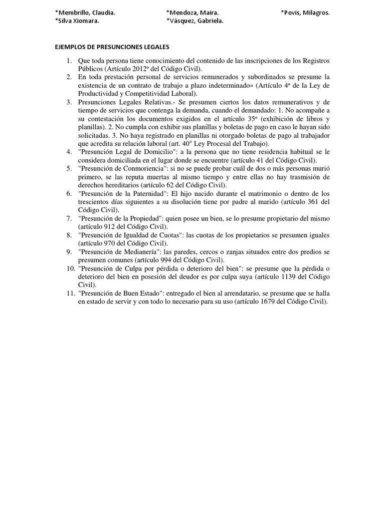 10 Ejemplos de Presunciones Legales | PDF | Gobierno | Justicia