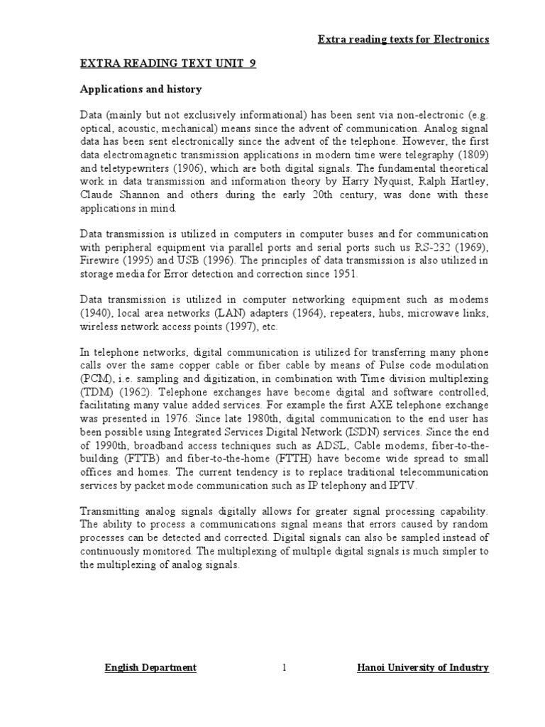 Extra Reading 9 | PDF | Data Transmission | Physical Layer Protocols