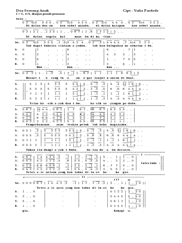 Doa Seorang Anak - Arr Nicholas Rio | PDF