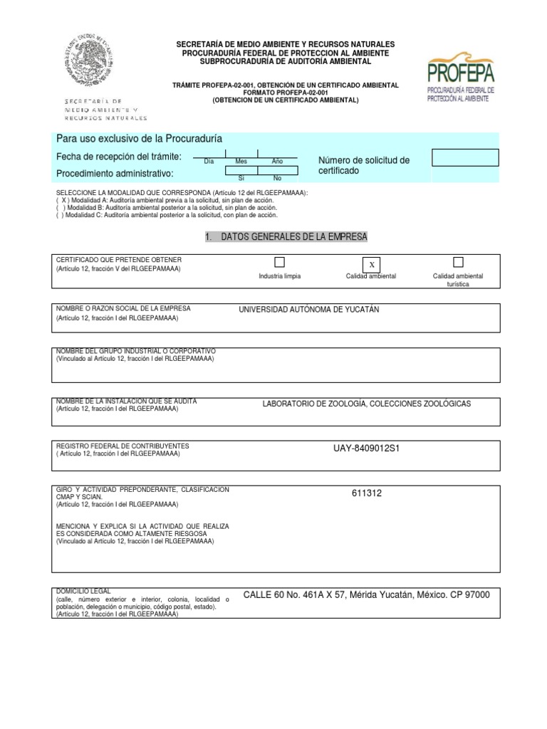 Ej 92-201292420729-2 - PROFEPA-02-001 Obtencion de Un Certificado-C ...