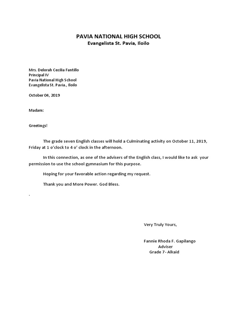 Letter For Culmination Activity | PDF