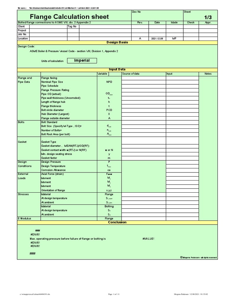 Flange Calculation Sheet: Imperial | PDF | Pipe (Fluid Conveyance ...