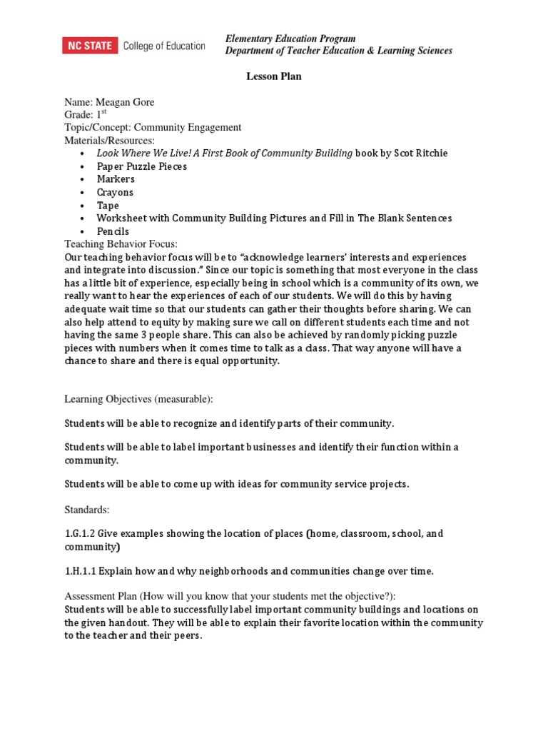 Community Engagement Lesson Plan | PDF | Lesson Plan | Pedagogy