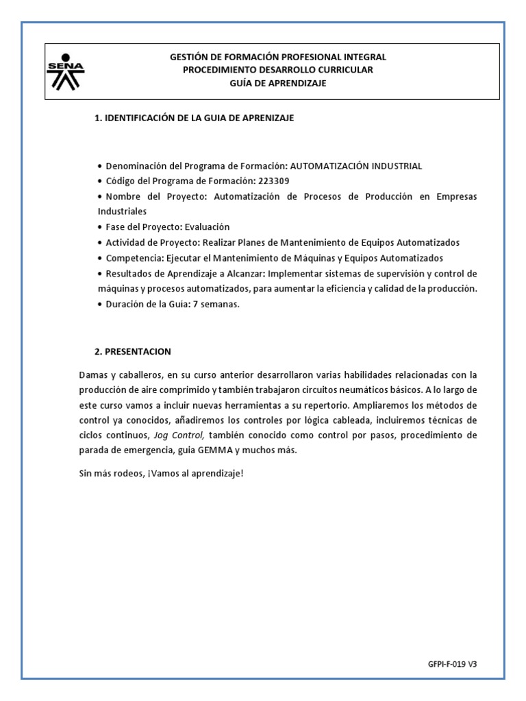 Guia 1 Electroneumatica TAI - 18 - 19 | PDF | Aprendizaje | Evaluación