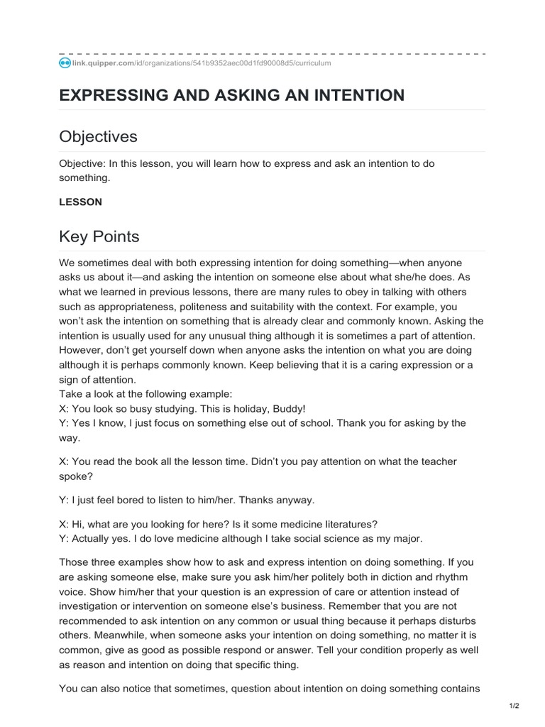 Expressing and Asking An Intention - Quipper PDF | PDF | Question ...