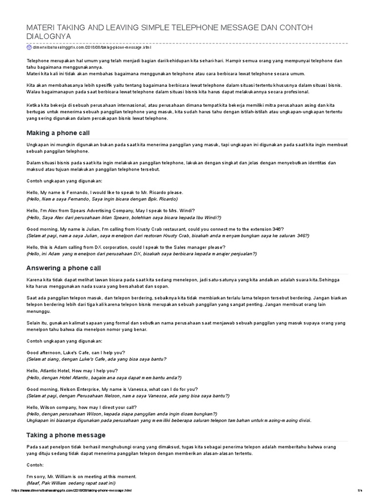 Materi Taking and Leaving Simple Telephone Message Dan Contoh Dialognya ...