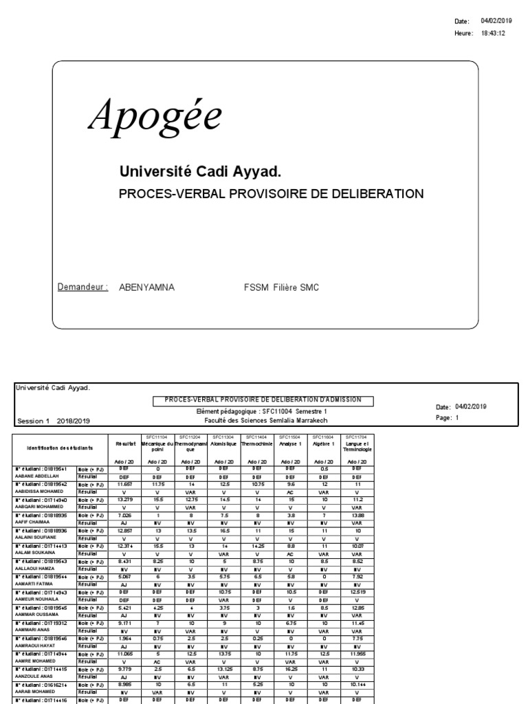 PV Provisoire S1 SMPC Automne 2018 | PDF