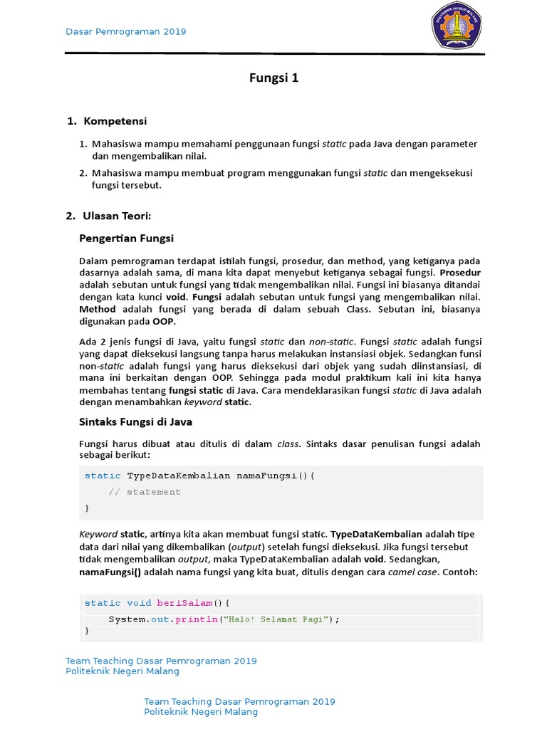 Fungsi 1 | PDF | Metode & Bahan Ajar | Komputer