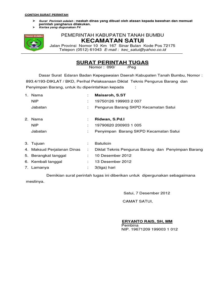 Surat Perintah Tugas | PDF