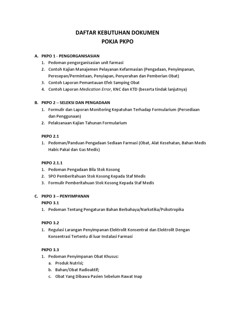 Daftar Kebutuhan Dokumen - Pokja Pkpo | PDF | Pengembangan Diri | Sains & Matematika