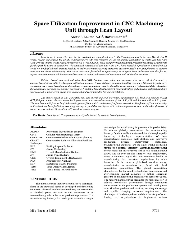 Space Utilization Improvement Through Lean Layout in CNC Shop | PDF | Lean Manufacturing ...