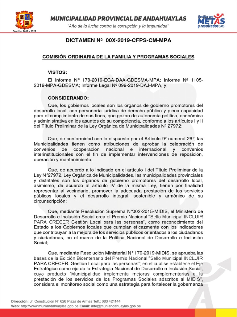 Dictamen Sello Municipal | PDF | Gobierno | Justicia