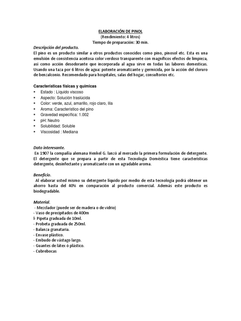 Preparación y Beneficios del Pinol | PDF | Detergente | El plastico