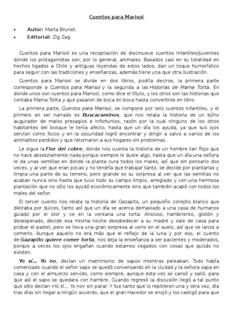 RESUMEN Cuentos para Marisol PDF | PDF | Gatos | Perros