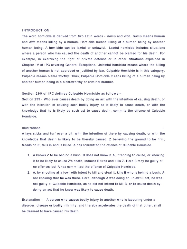 Culpable Homicide Section 299 and 300 of IPC | PDF | Murder | Homicide