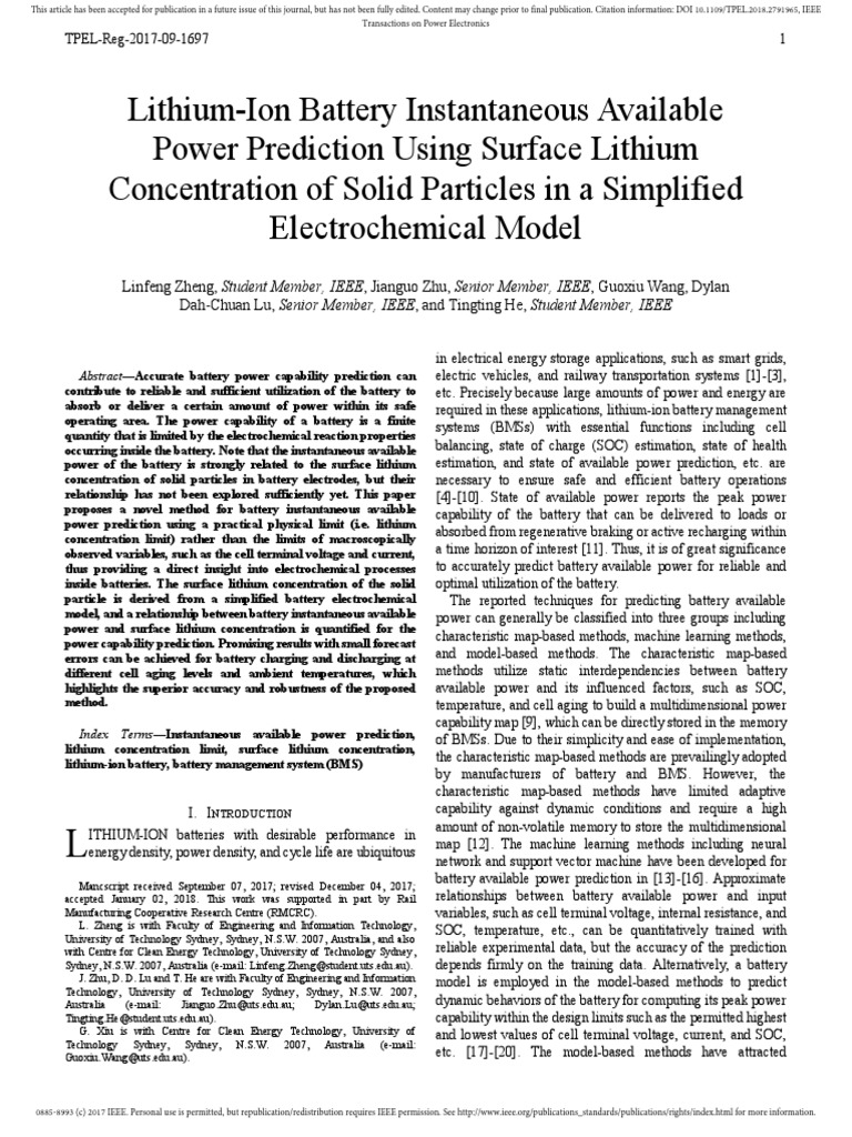 Lithium-Ion Battery Instantaneous Available Power Prediction Using ...