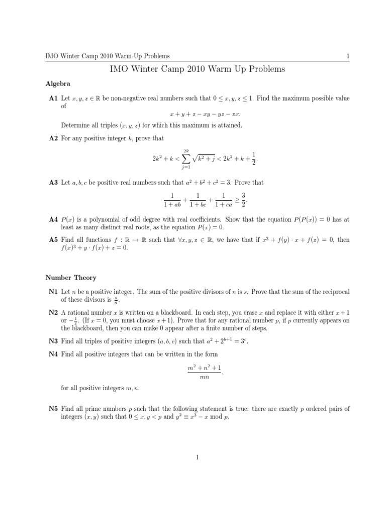 2010 Winter Camp - Warmup Solutions | PDF | Discrete Mathematics | Mathematical Analysis