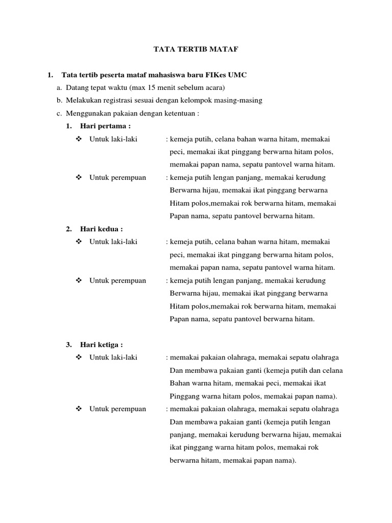 Tata Tertib Mataf FIKes UMC 2023 | PDF | Kesehatan Holistik | Sains ...