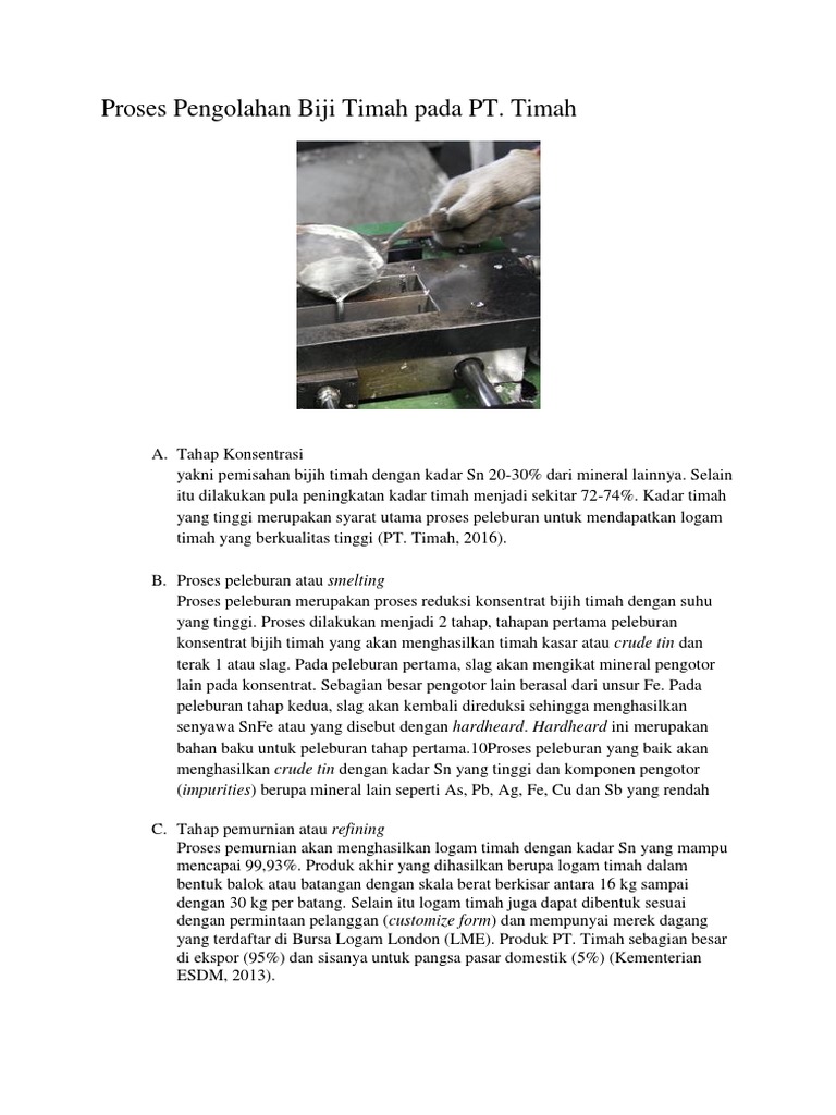 Proses Pengolahan Bijih Timah PT. Timah | PDF | Teknologi & Rekayasa
