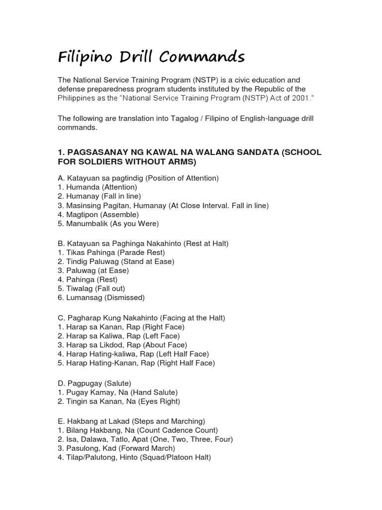 Tagalog Drill Commands for Security Guards | PDF | Military Life | Military