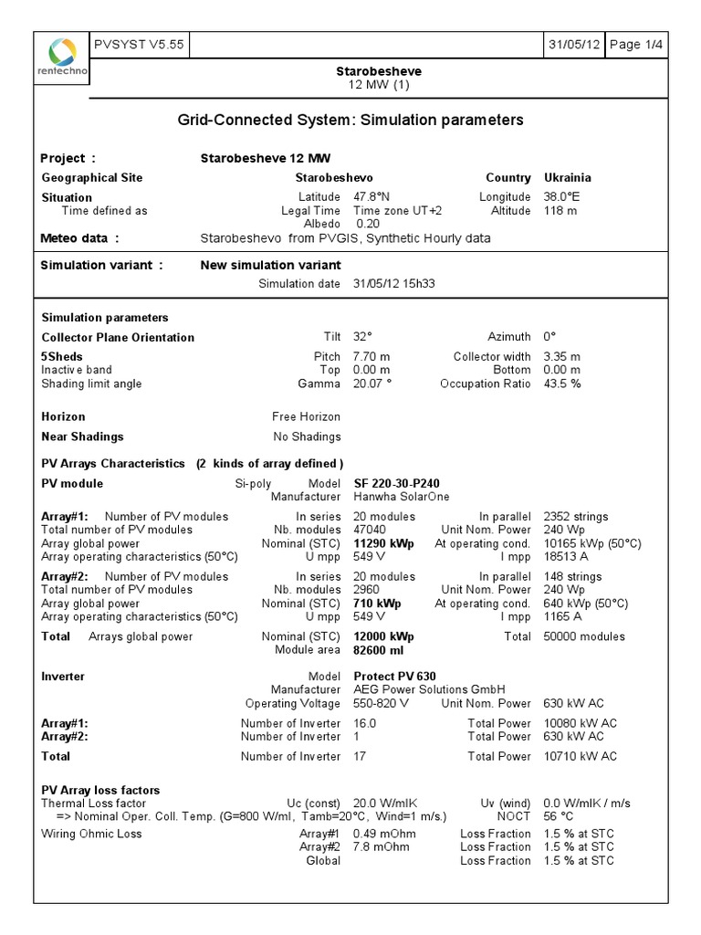 Pvsyst Report | PDF | Photovoltaics | Kilowatt Hour