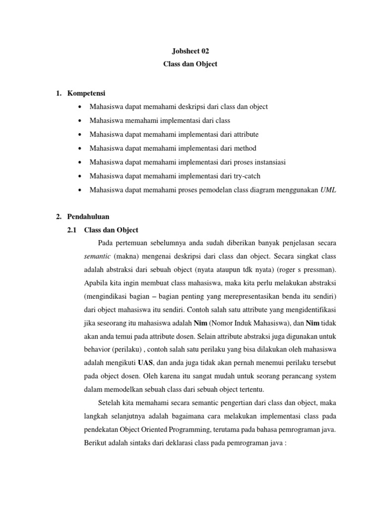 Jobsheet 02 Class Dan Object | PDF