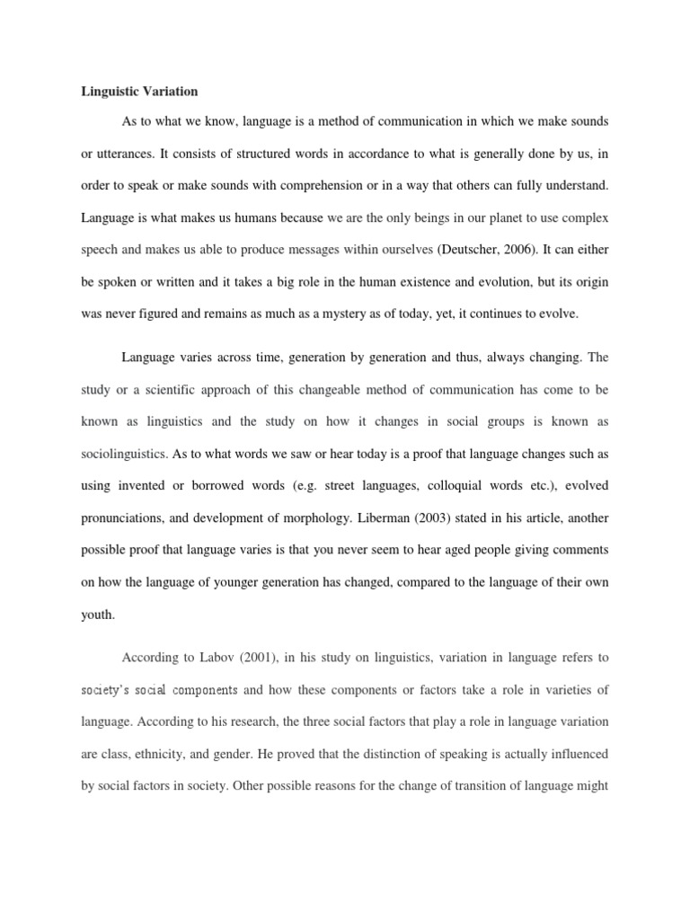 Linguistic Variation RRL PR2 | PDF | Speech | Linguistics