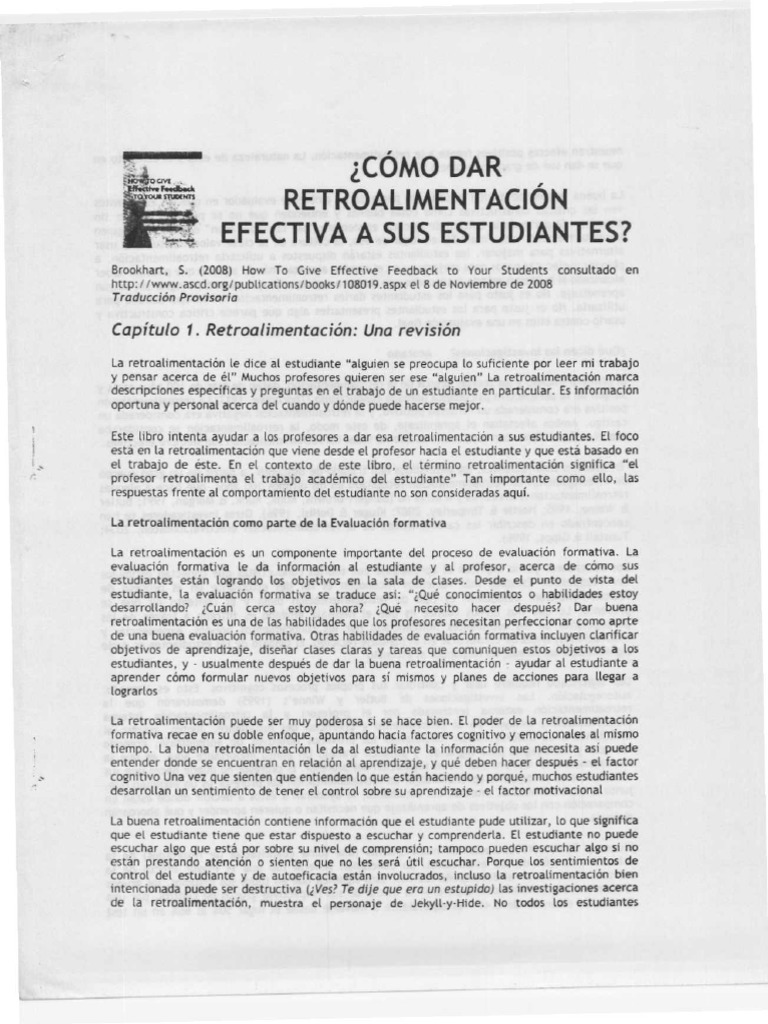 LECTURA 1 Retroalimentación - Efectiva BROOKHART PDF | PDF