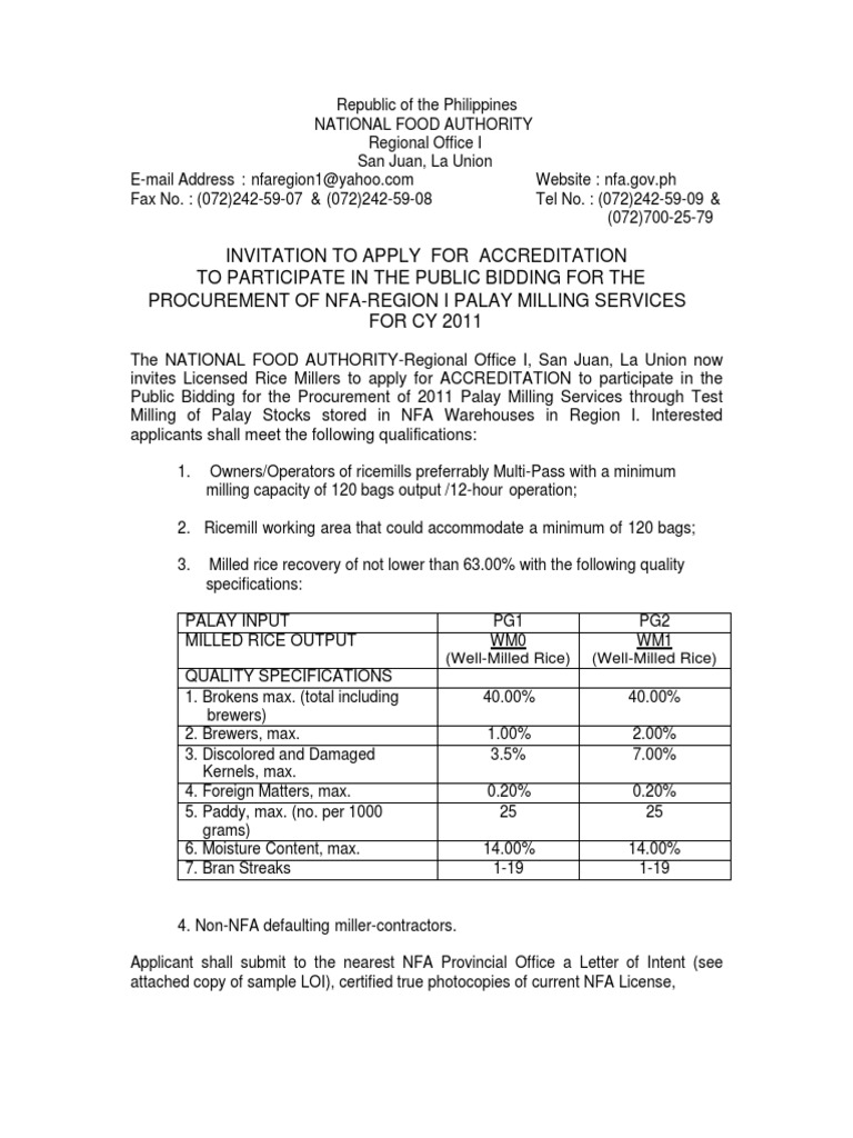 NFA Letter of Intent | PDF | Rice | Government