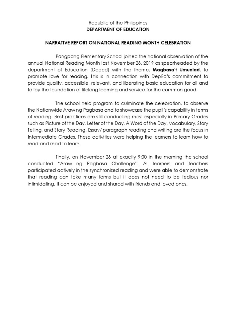 Narrative Report Reading Month Celebration | PDF
