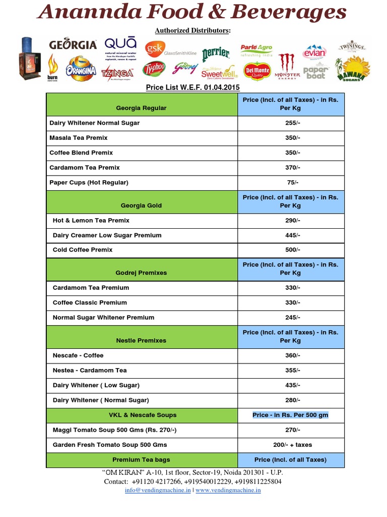 Tea/coffee Whole Sale Price List | PDF | Tea | Non Alcoholic Drinks