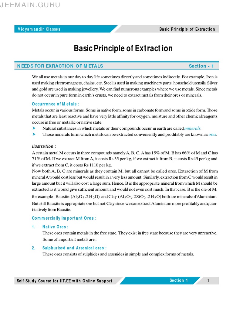 Metal Extraction Principles for IITJEE | PDF | Magnesium | Iron