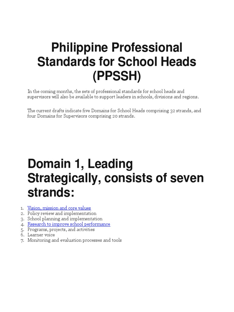 Philippine Professional Standards For School Heads | PDF | Business ...