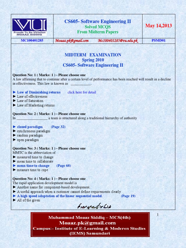 CS605 - Midterm Solved Mcqs With References by Moaaz PDF | Download Free PDF | Software ...