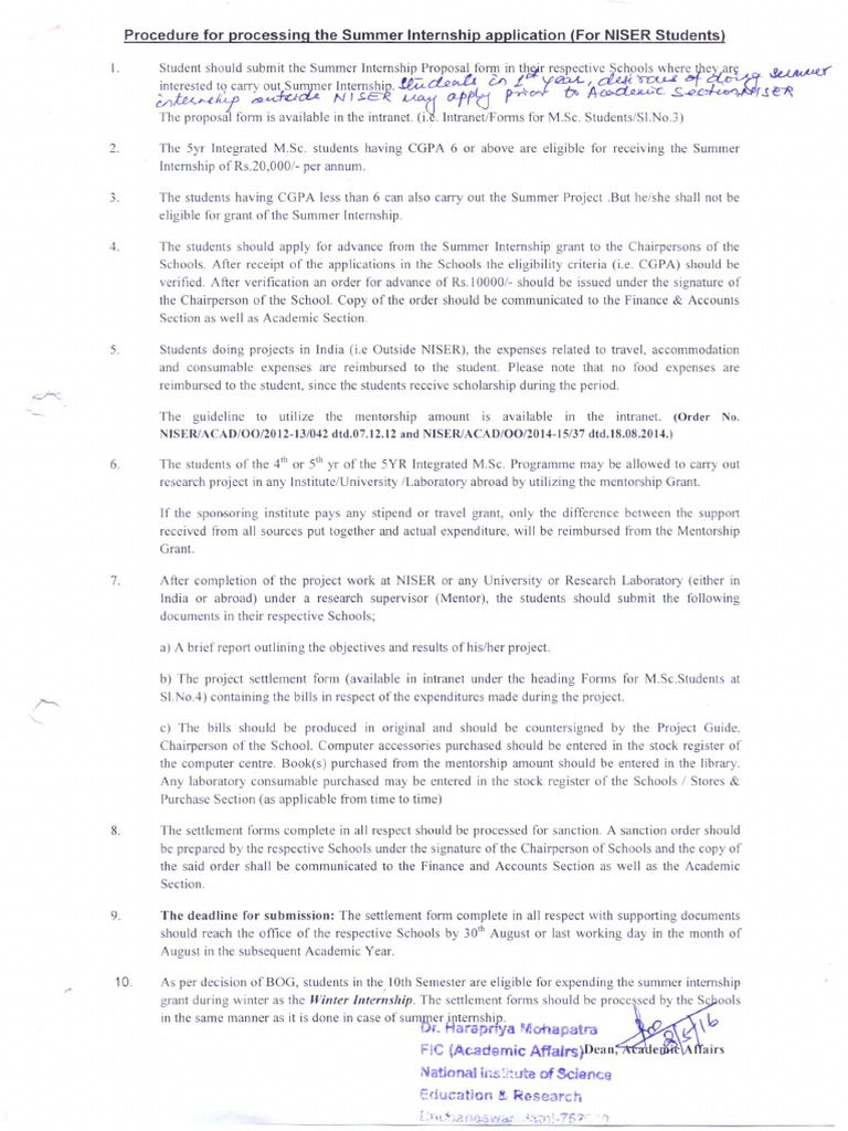 Procedure of Application For Summer Internship (For Int - MSC Students ...