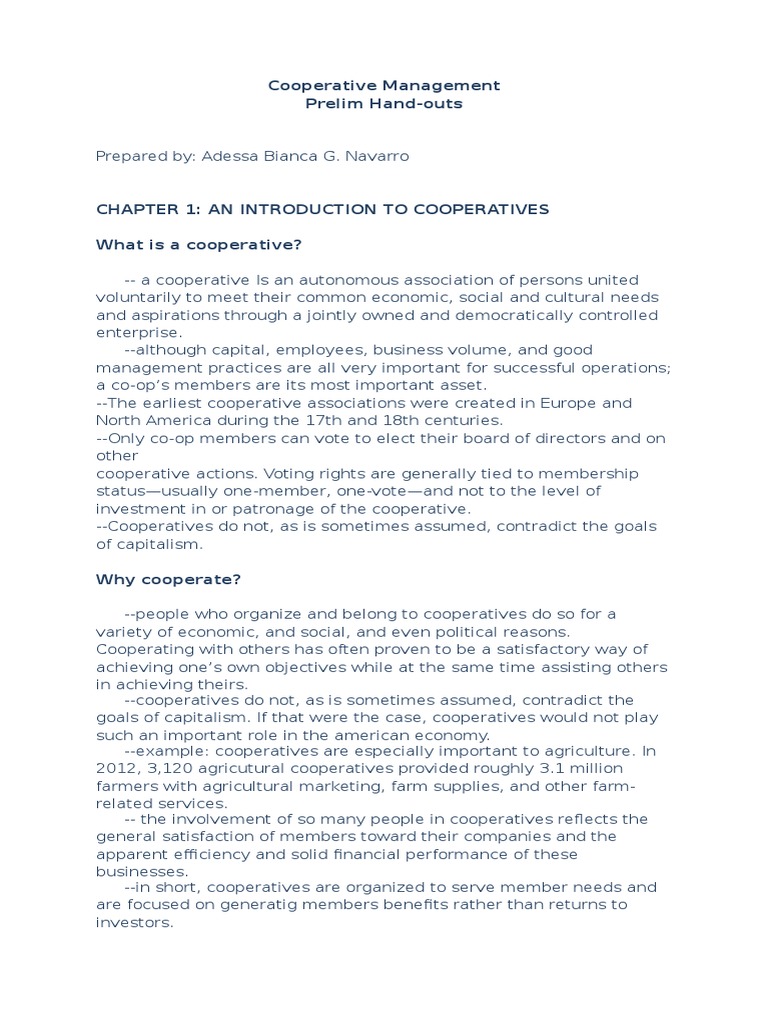 Coop Handouts | PDF | Cooperative | Business
