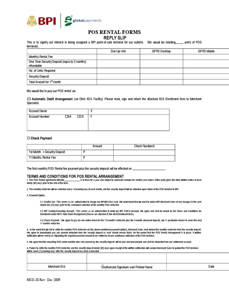 POS Rental - Reply Slip | PDF | Point Of Sale | Debit Card