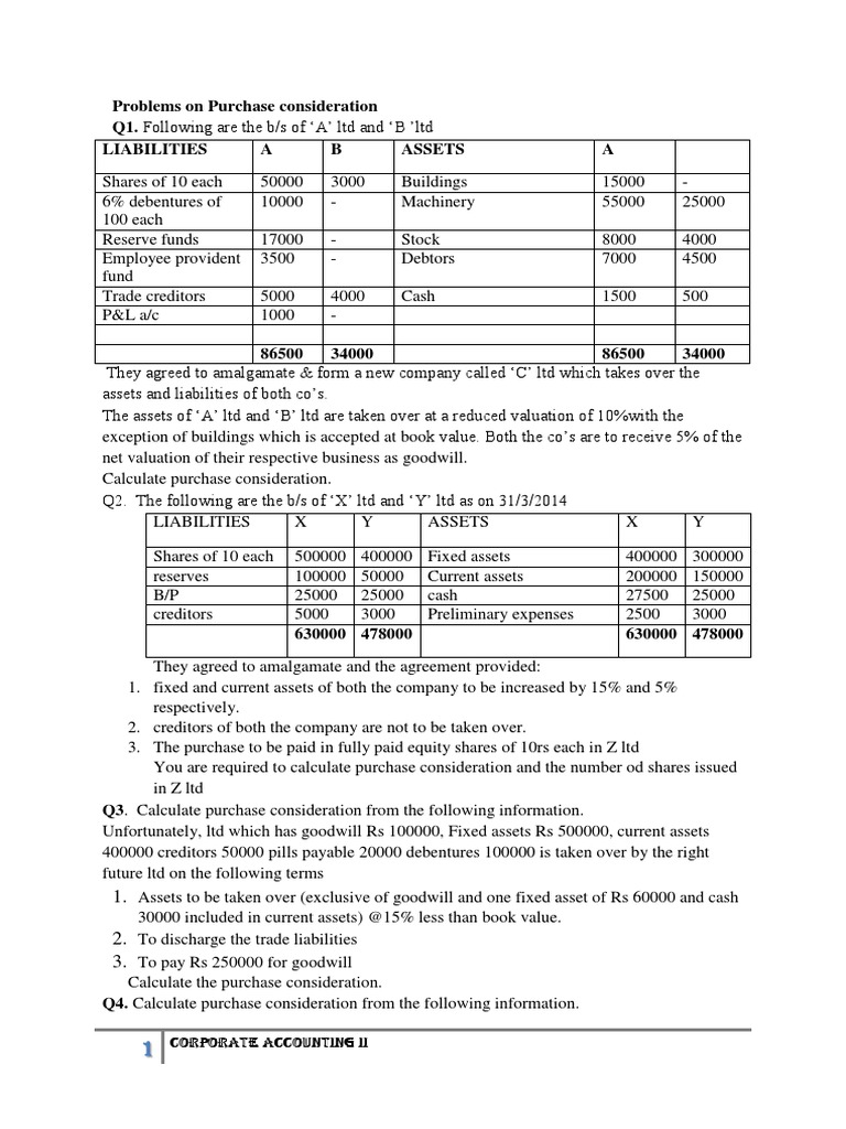 Purchase Consideration | PDF | Book Value | Goodwill (Accounting)