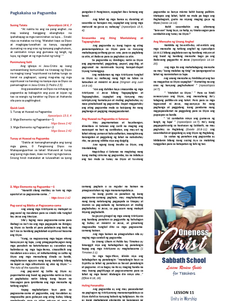 4Q SSL 11 - Pagkakaisa Sa Pagsamba | PDF