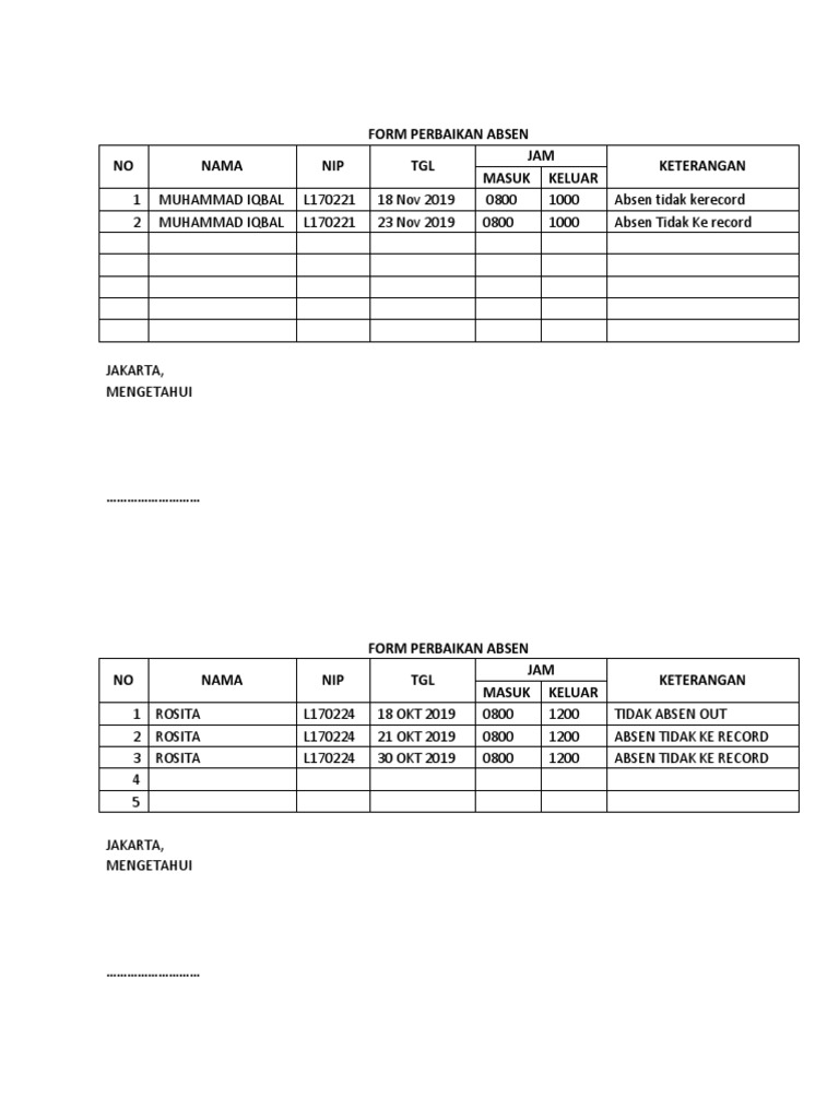 Form Perbaikan Absen | PDF