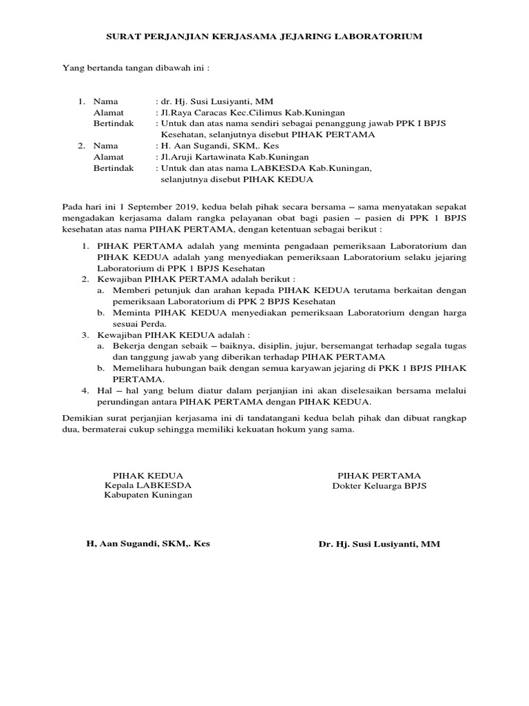Surat Perjanjian Kerjasama Jejaring Laboratorium Pdf