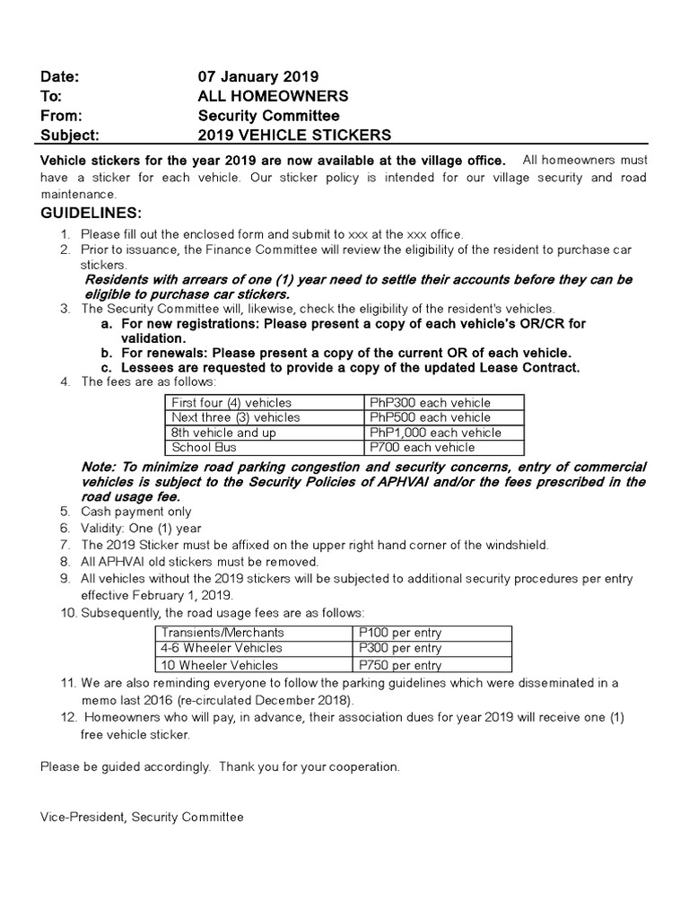 Car Sticker Memo | PDF | Lease | Government