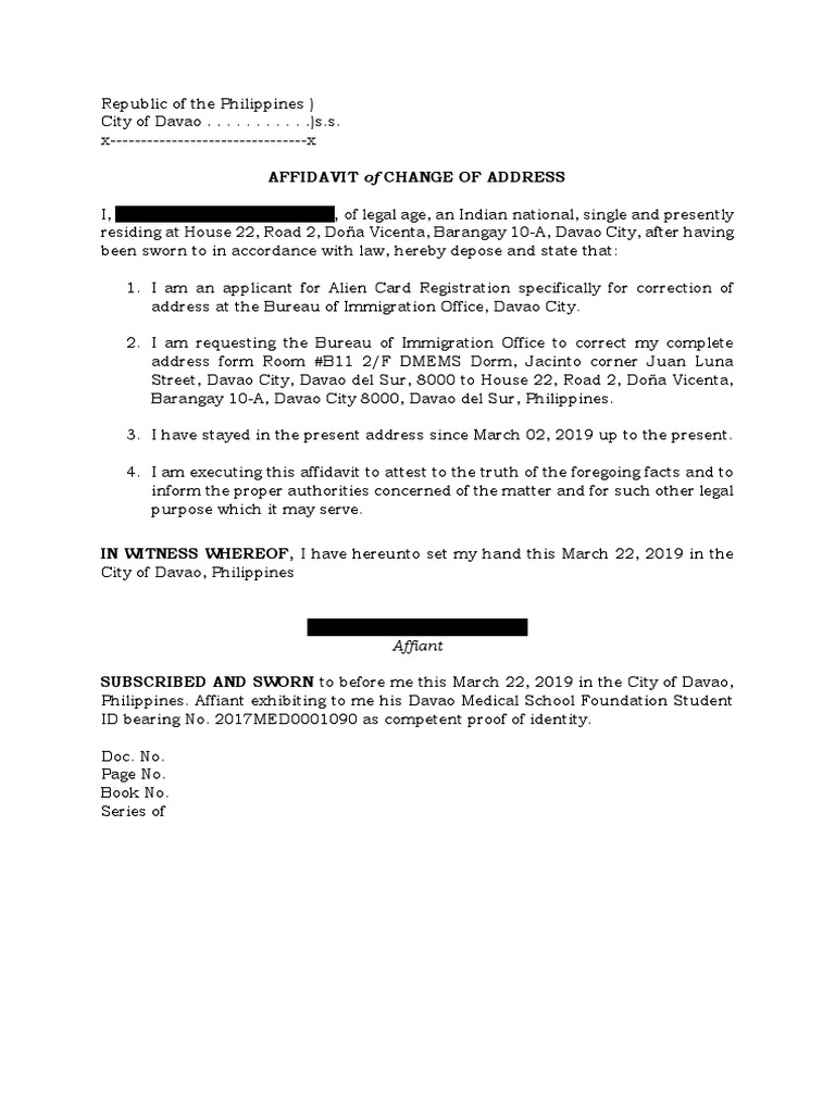 Affidavit of Change of Address | PDF | Politics | Law